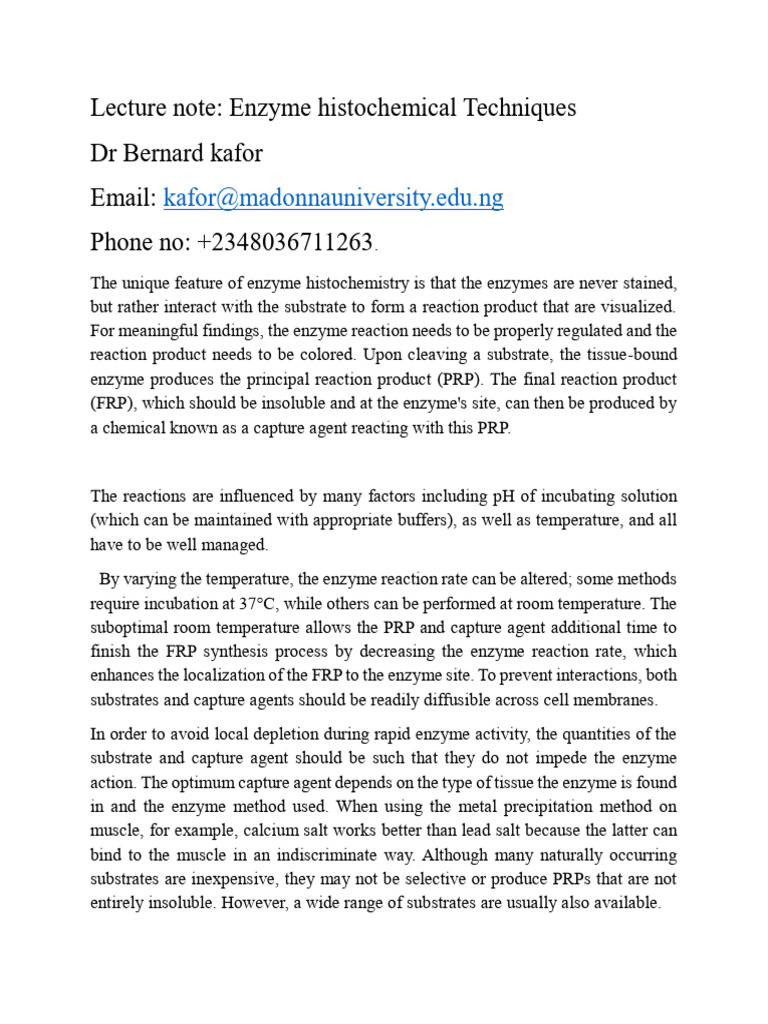 Lecture note. on Histochemical Techniquedocx | PDF | Enzyme | Staining