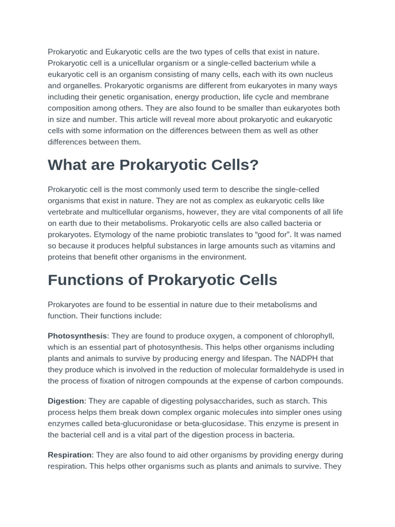 Prokaryotic and Eukaryotic Cells | PDF | Cell (Biology) | Eukaryotes