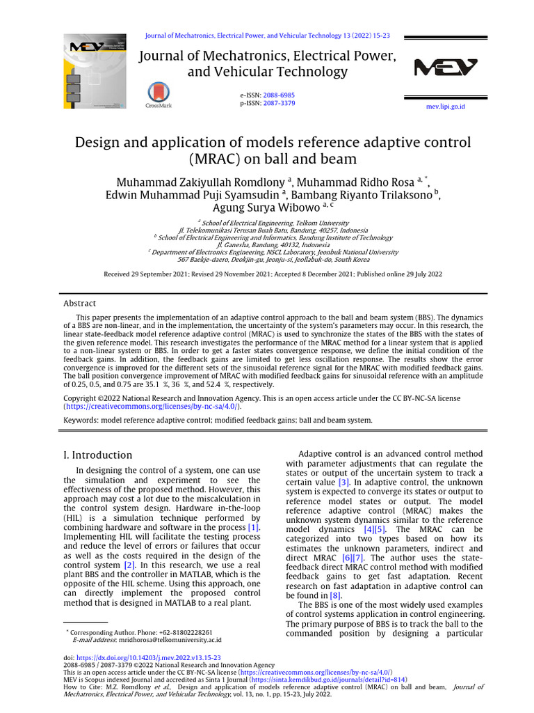 Design and Application of Models Reference Adaptiv | PDF | Control Theory | Feedback