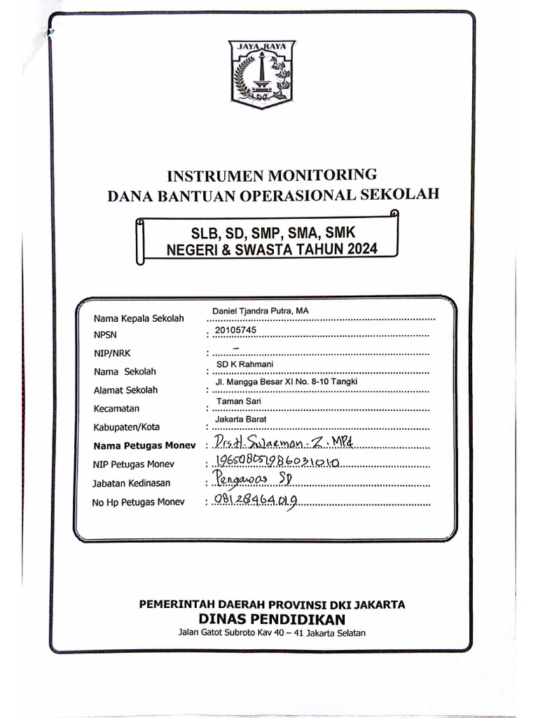 Instrumen Monitoring Dana Bos 202425 | PDF