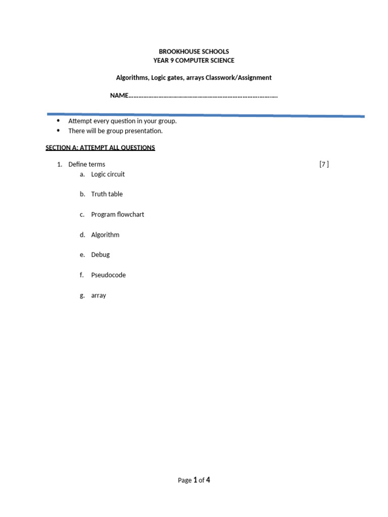 Logic Gates and Algorithms Assignment | PDF
