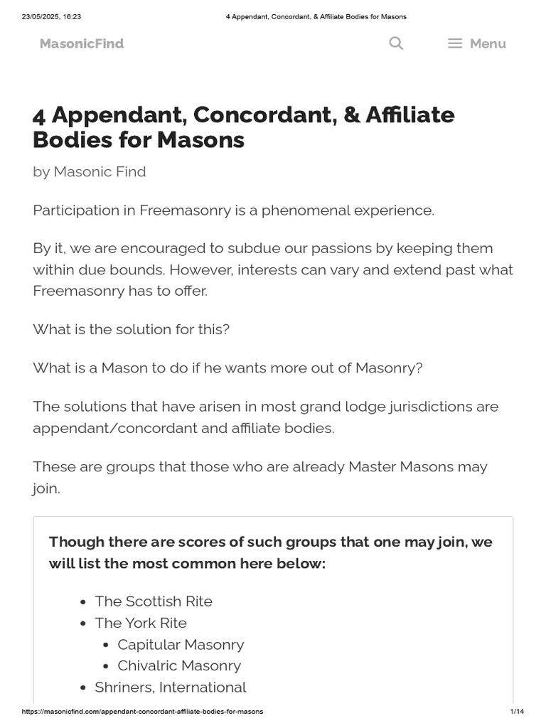 4 Appendant, Concordant, & Affiliate Bodies For Masons | PDF | Freemasonry | Western Esotericism