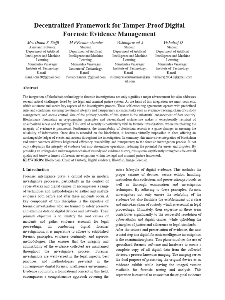 Decentralized Framework For Tamper-Proof Digital Forensic Evidence ...