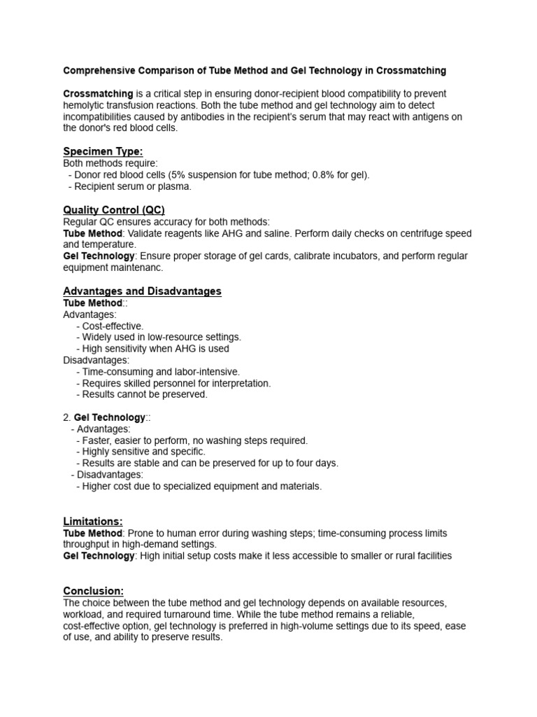 Comprehensive Comparison of Tube Method and Gel Technology in ...