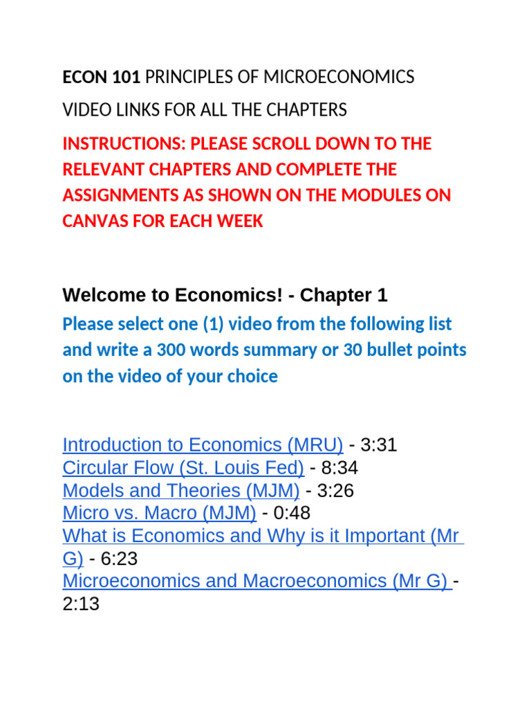 Econ 101 Principles of Microeconomics Videos For All The Chapters 1 Through 21 | PDF | Money ...
