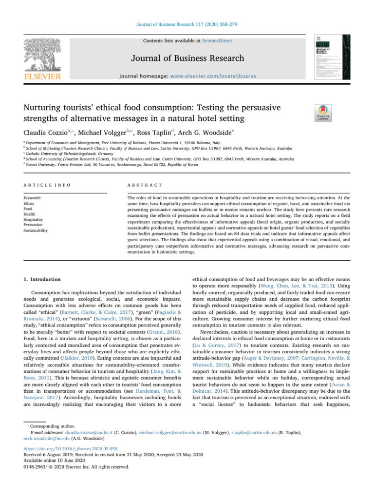 Nurturing Tourists Ethical Food Consumption Testing The 2020 Journal of ...