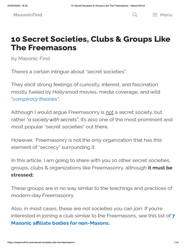 10 Secret Societies & Groups Like The Freemasons - MasonicFind | PDF ...