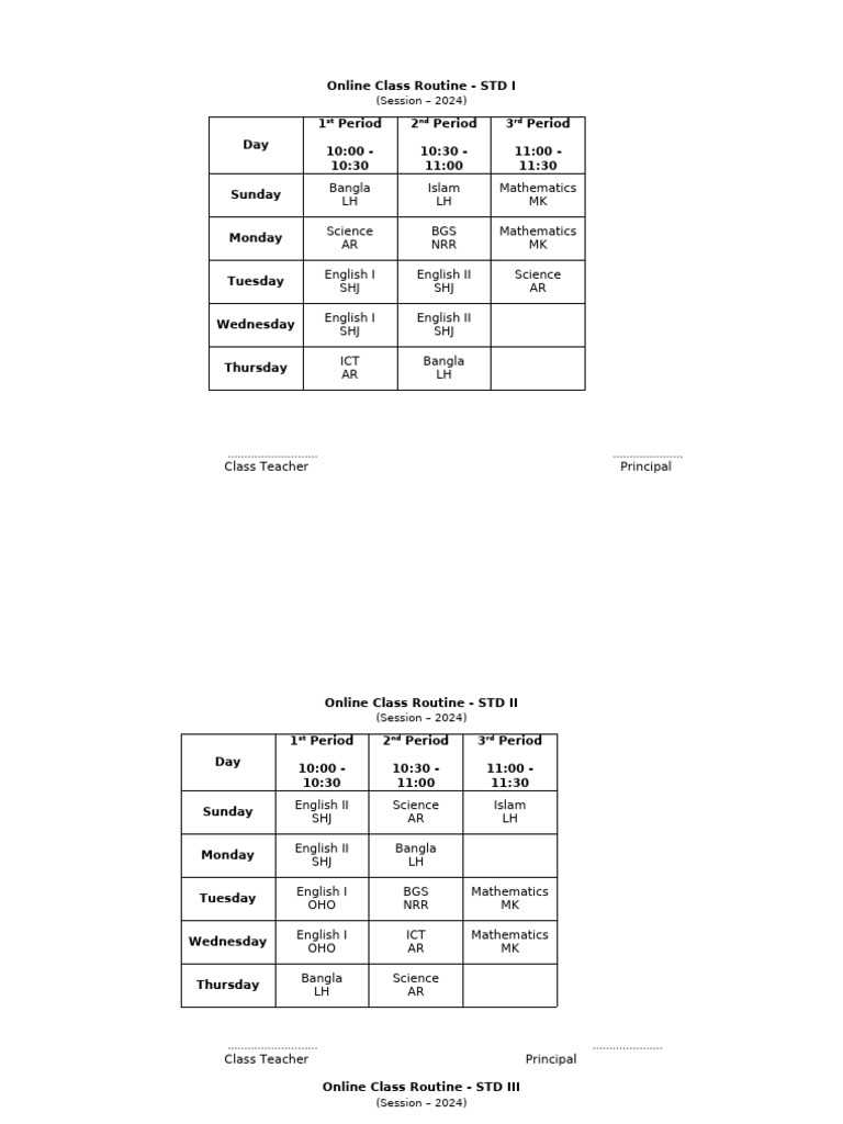 Std-I To VII-GPH International School-Online Routine-2024 | PDF
