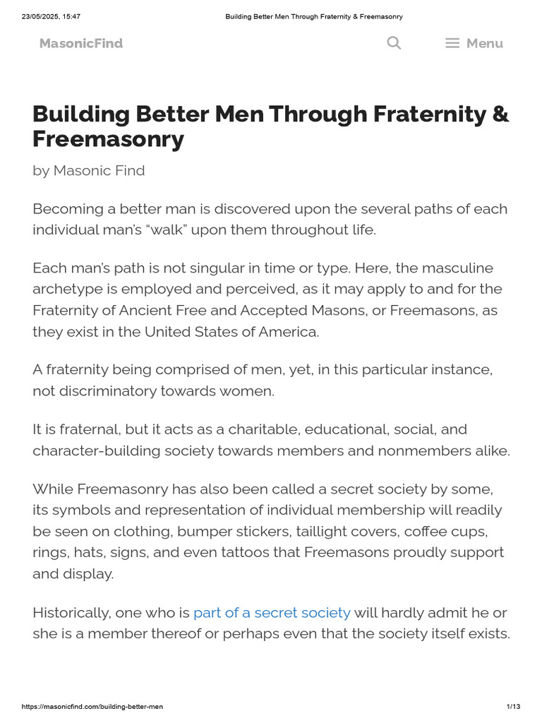 Building Better Men Through Fraternity & Freemasonry | PDF ...