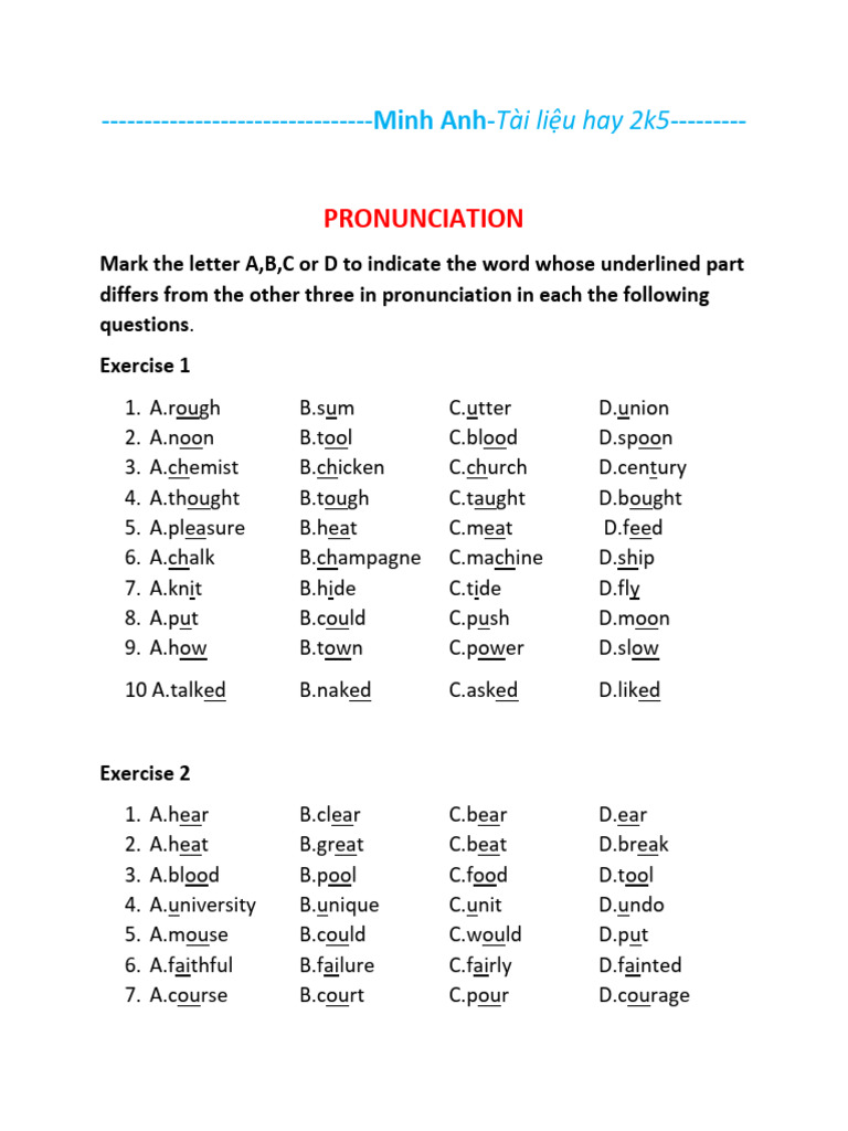 Pronunciation Exercises for Students | PDF