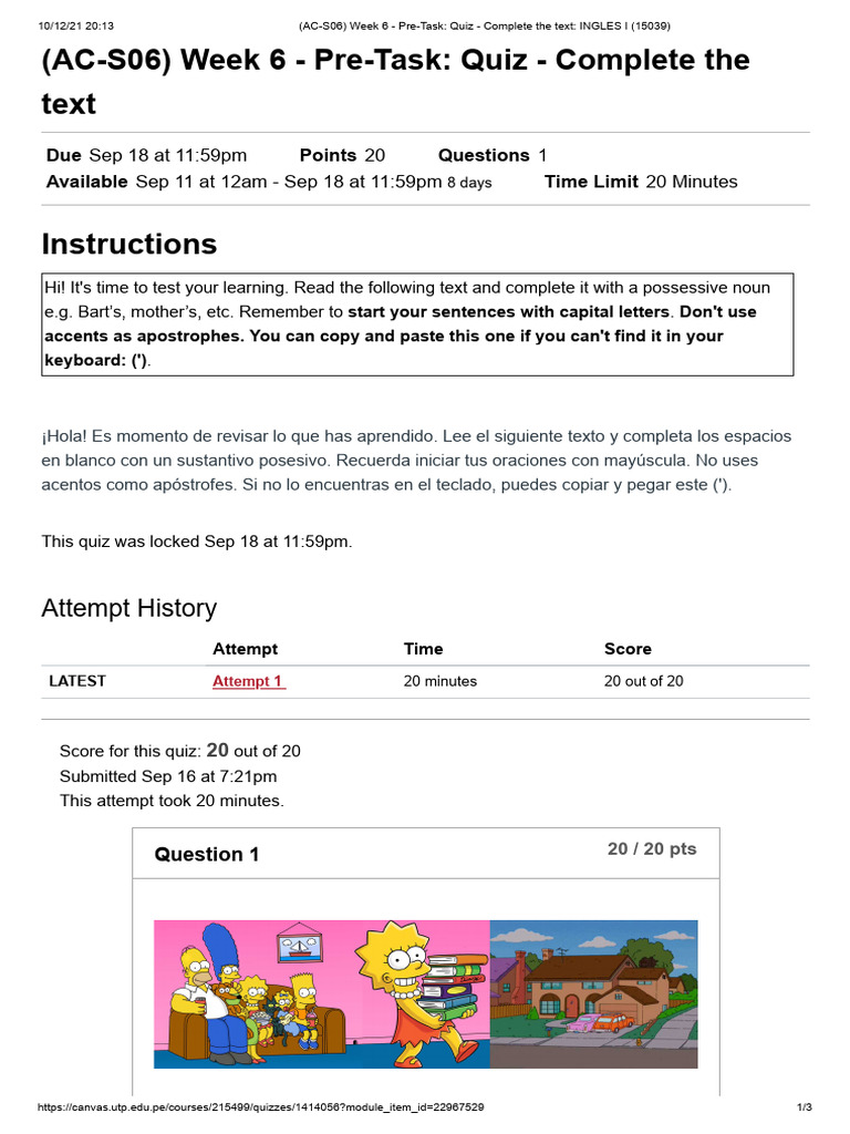 (AC-S06) Week 6 - Pre-Task - Quiz - Complete The Text - INGLES I (15039 ...