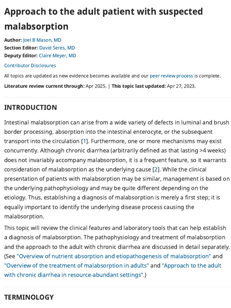 Approach To Malabsorption | PDF | Pancreas | Coeliac Disease