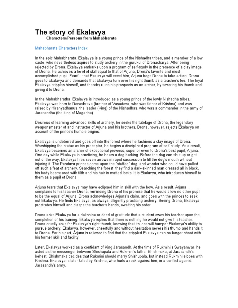 The Story of Ekalavya | PDF | Hindu Mythology | Vaishnava Texts