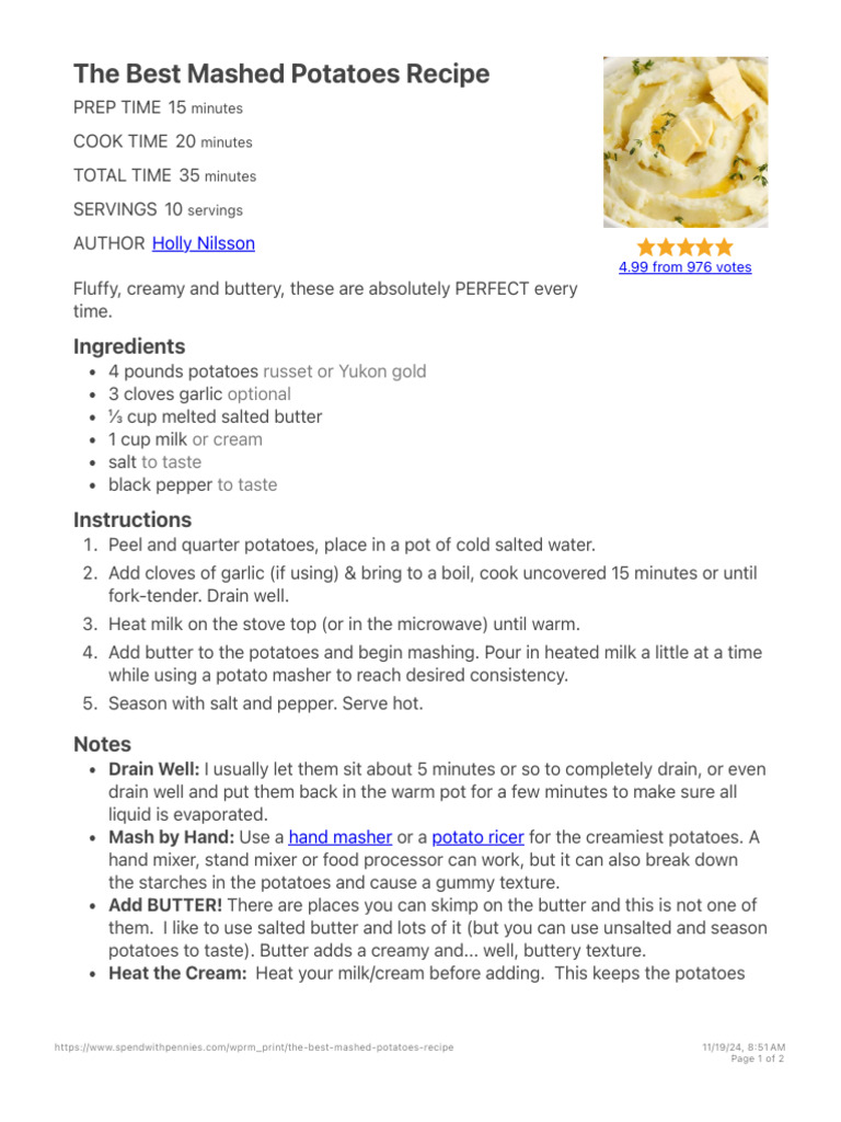 The Best Mashed Potatoes Recipe - Spend With Pennies | PDF | Fat ...