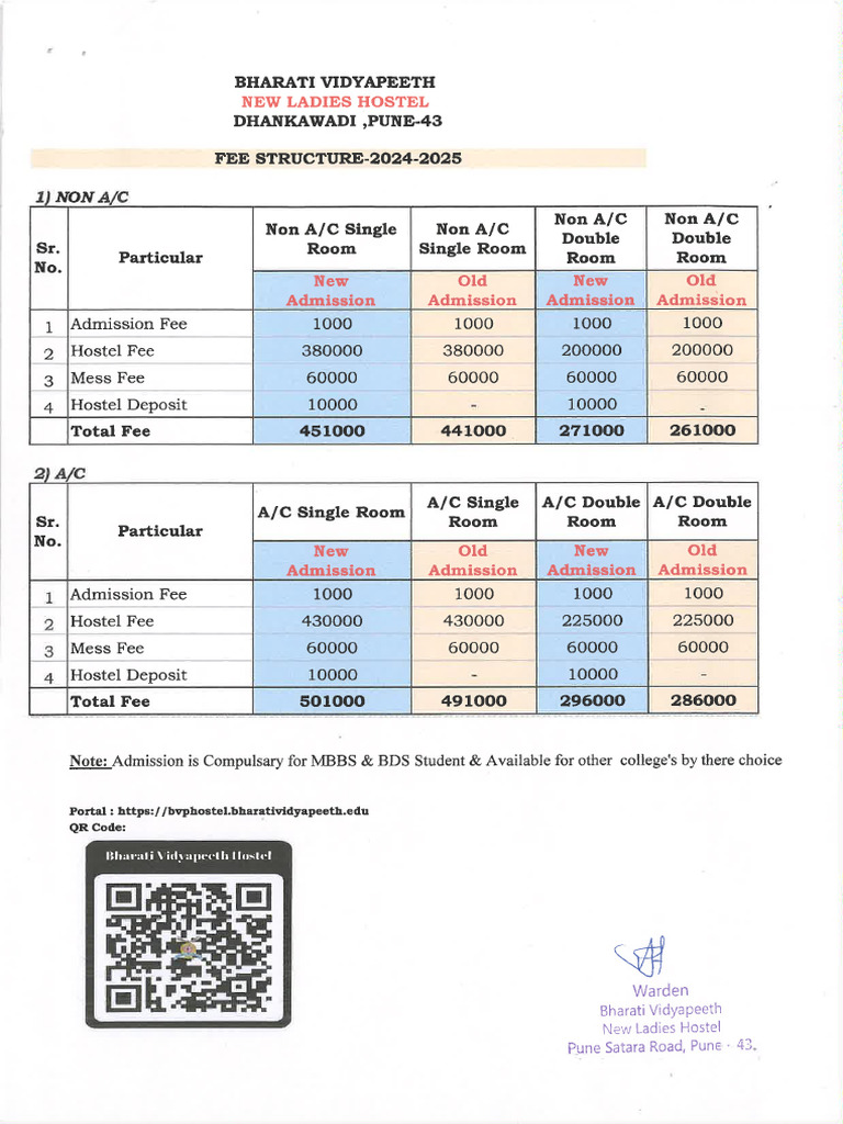 Hostel Fees 24-25 210724 | PDF