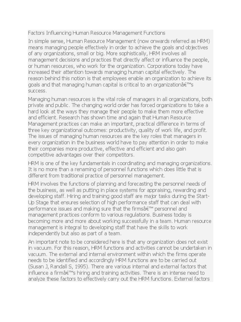 Factors Influencing Human Resource Management Functions | PDF | Human ...