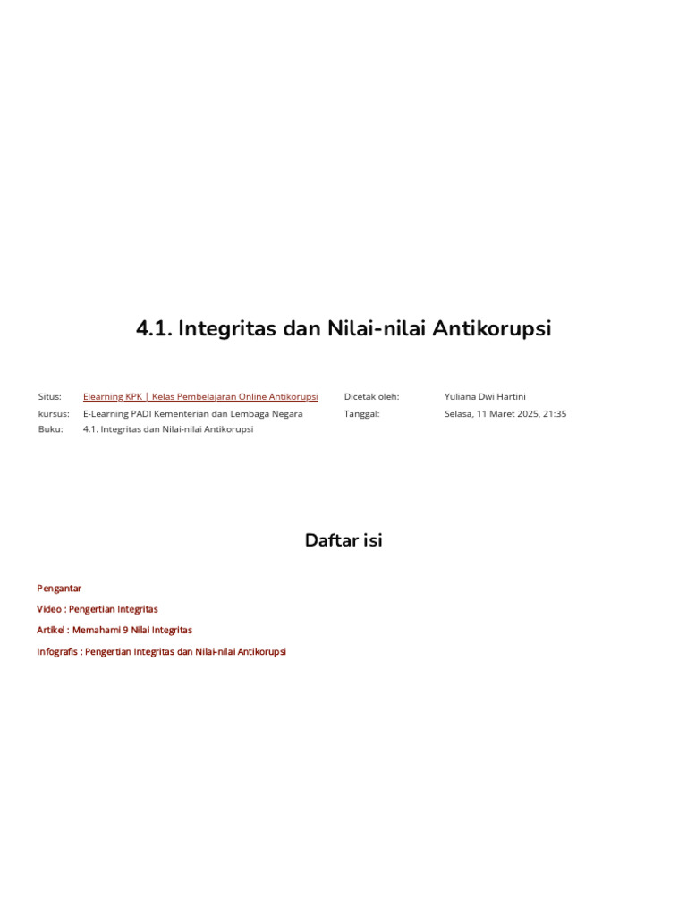 9 Nilai Integritas Antikorupsi KPK | PDF