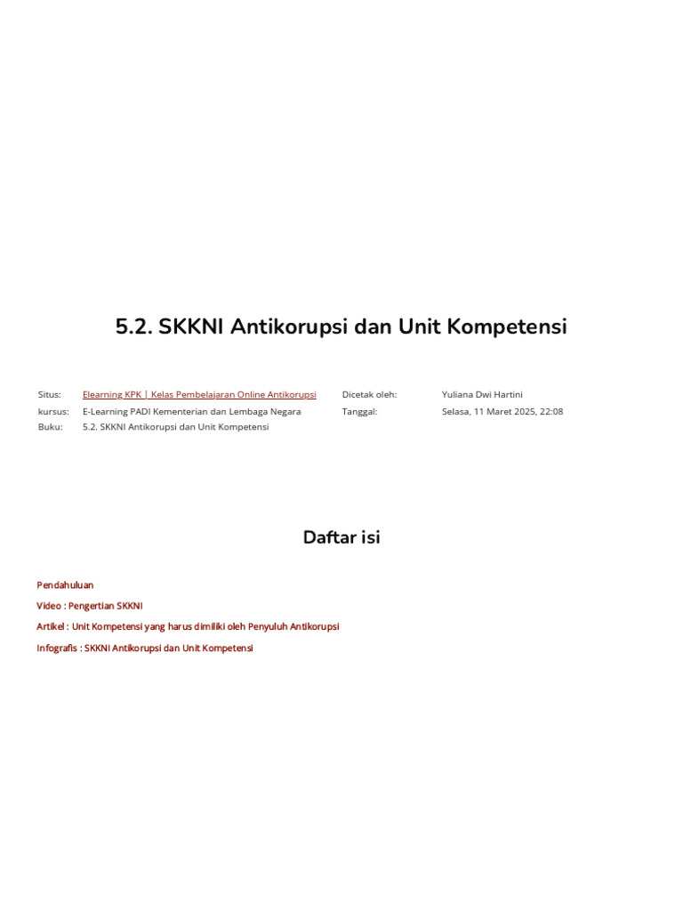 5.2. SKKNI Antikorupsi Dan Unit Kompetensi - Elearning-KPK | PDF