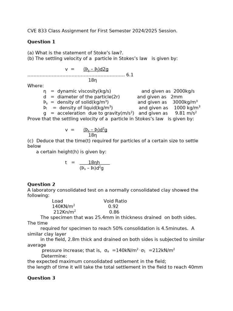 2025 CVE 833 Class Assignment | PDF | Continuum Mechanics | Applied And Interdisciplinary Physics
