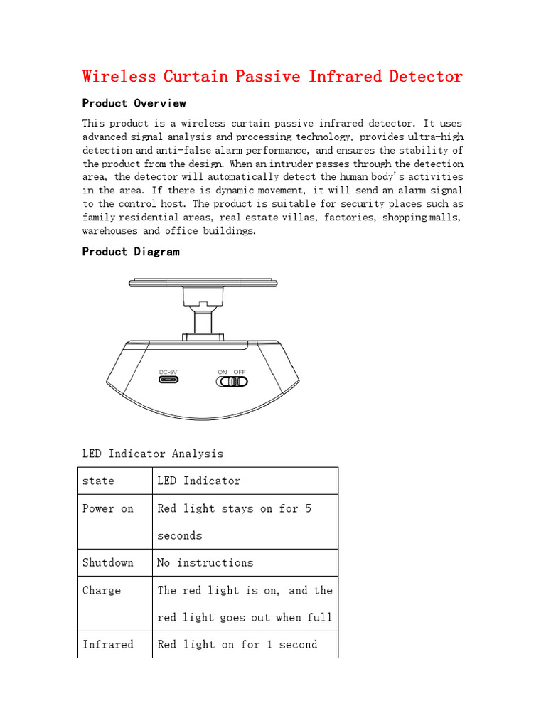 Wireless Curtain PIR Detector Overview | PDF | Electromagnetic ...