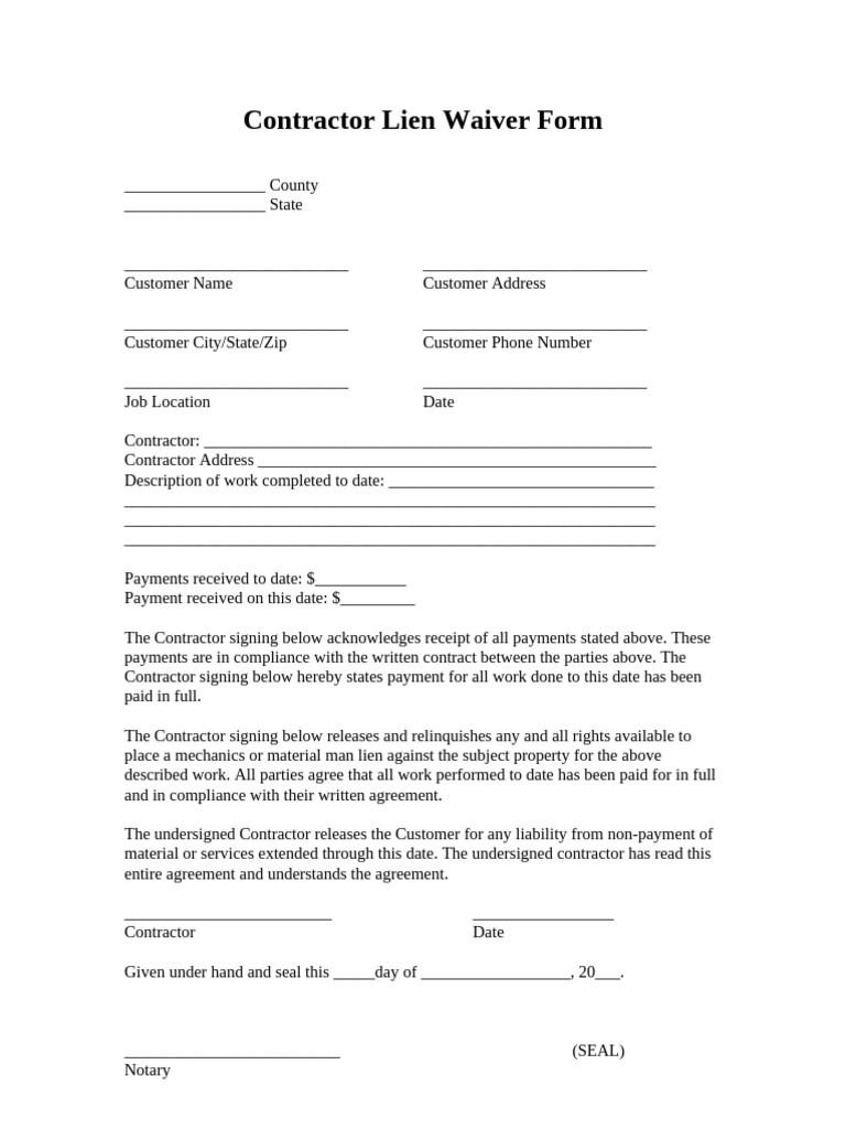 Contractor Lien Waiver | PDF