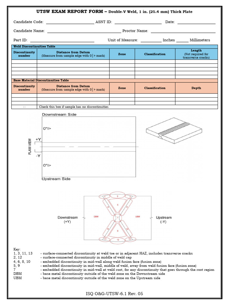OGUTSW61 UTSW DBL V 1inch Plate Exam Report Form | PDF
