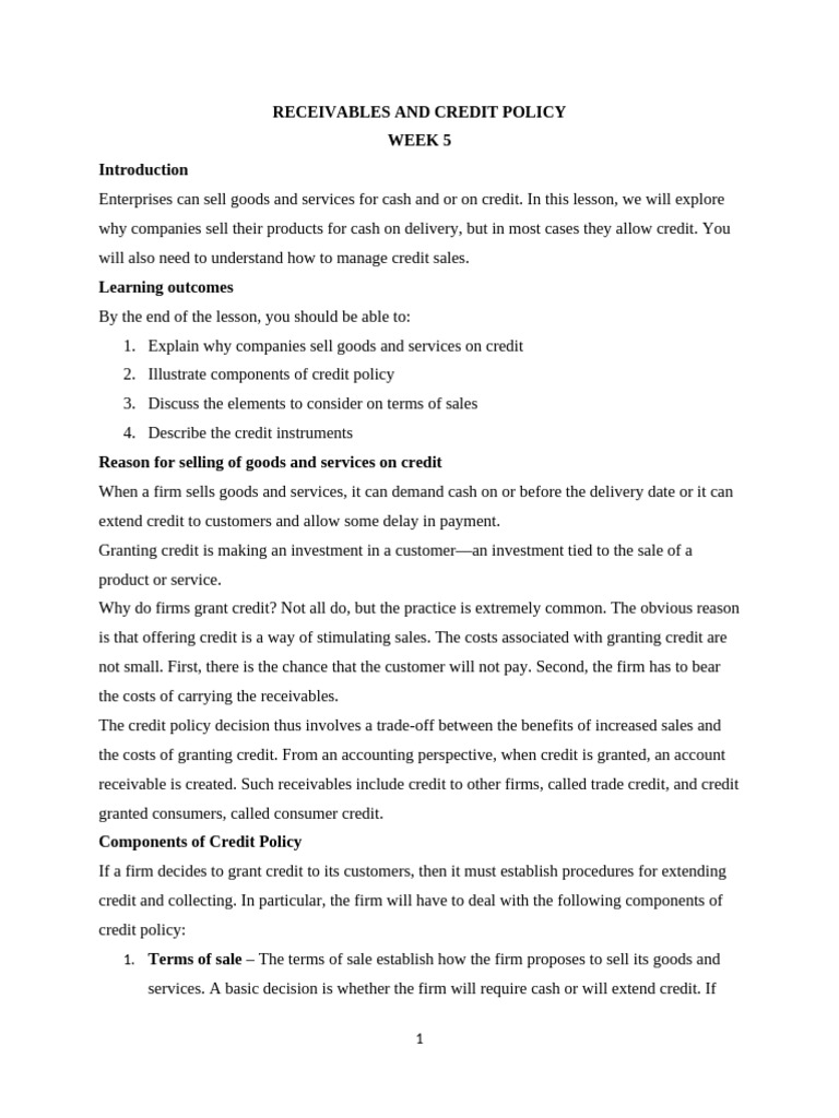 Dr. Ogega Week 5 Receivables and Credit Policy | PDF | Invoice | Credit