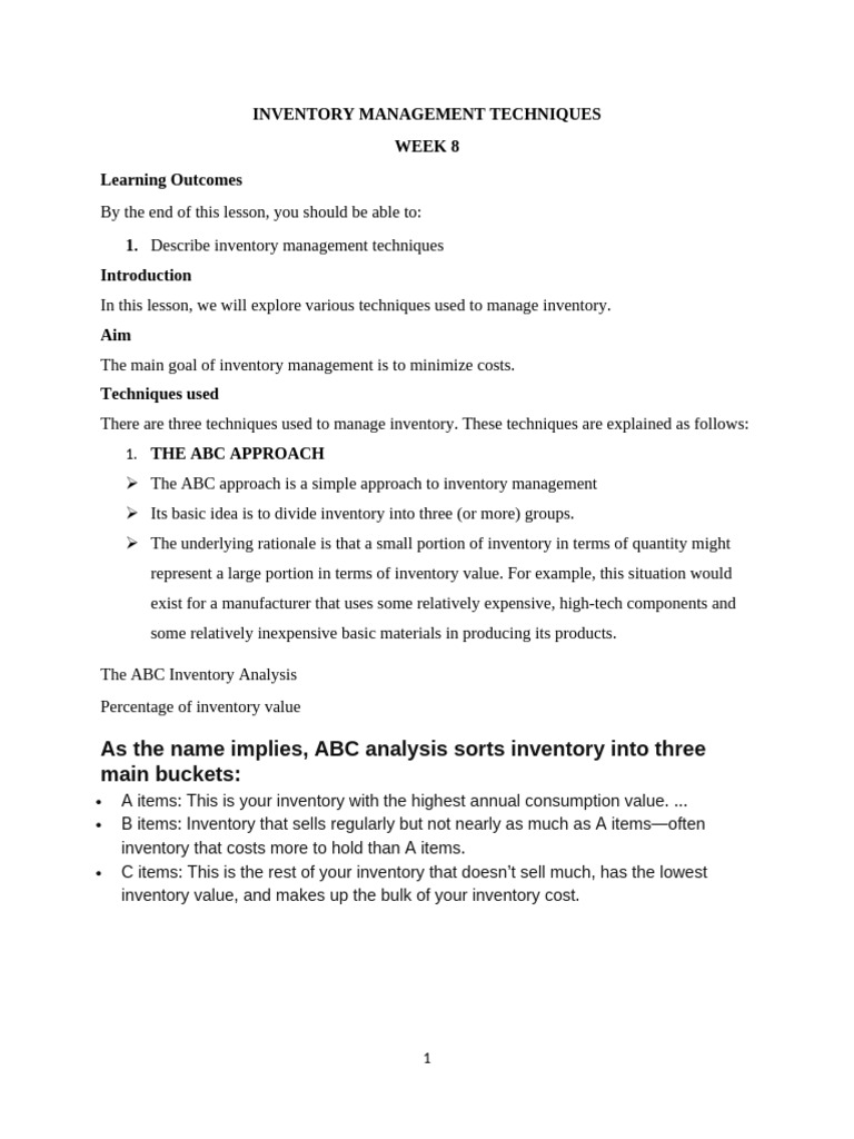 Dr. Ogega Week 8 Inventory Management Techniques | PDF | Inventory | Lean Manufacturing