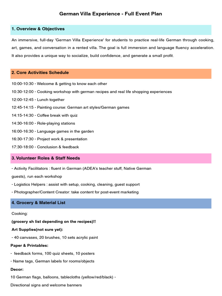 German Immersive Experience Plan | PDF