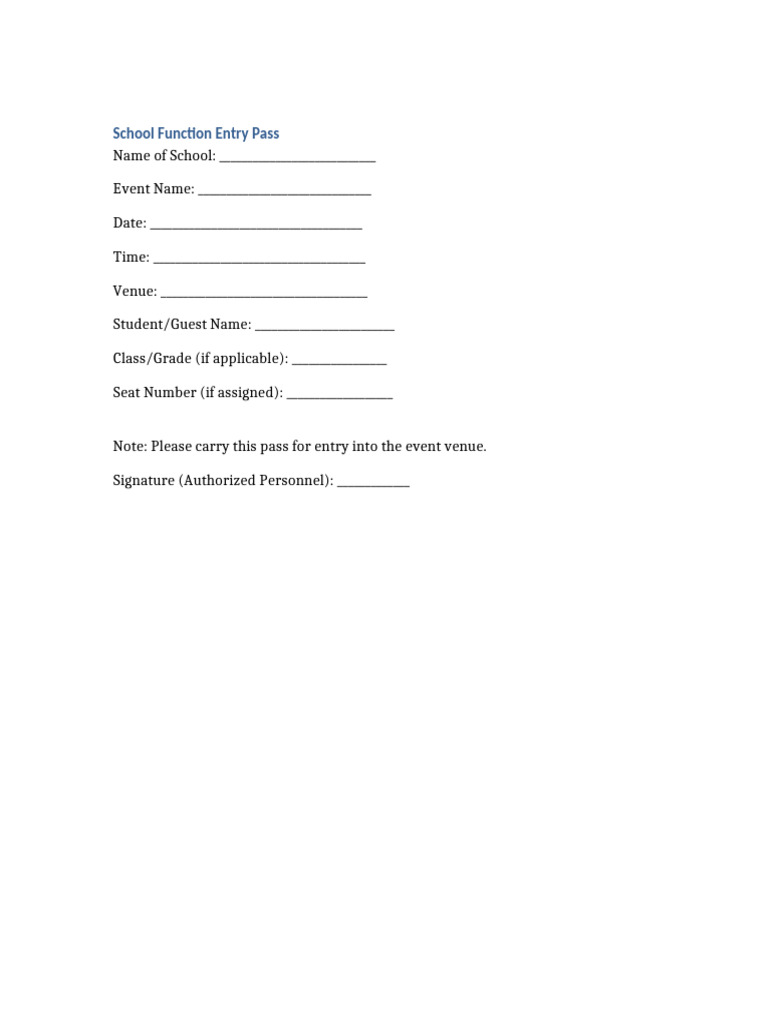 School Event Entry Pass Template | PDF