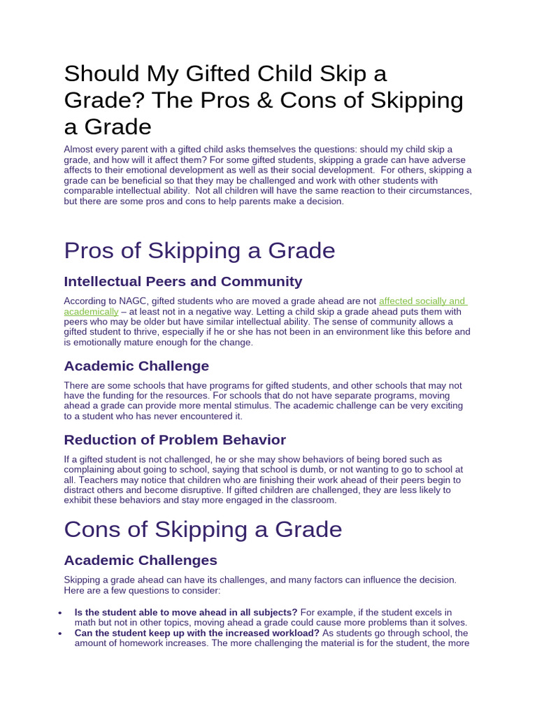 Should My Gifted Child Skip A Grade | PDF | Gifted Education | Teachers
