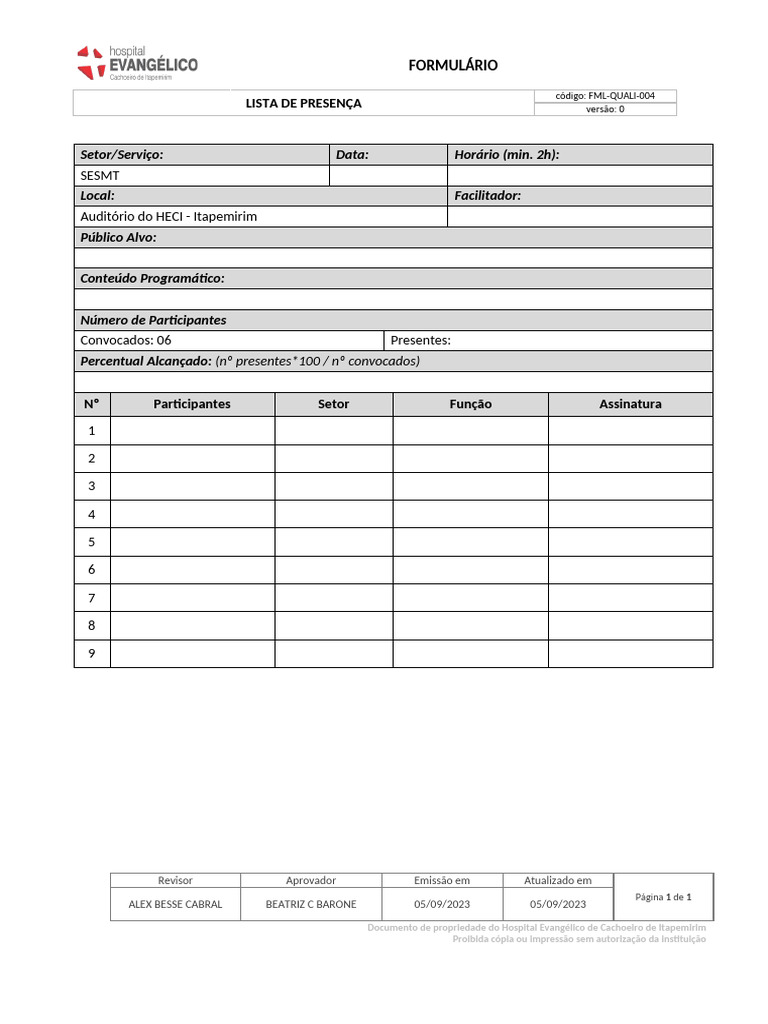 Modelo - Lista de Presenca | PDF