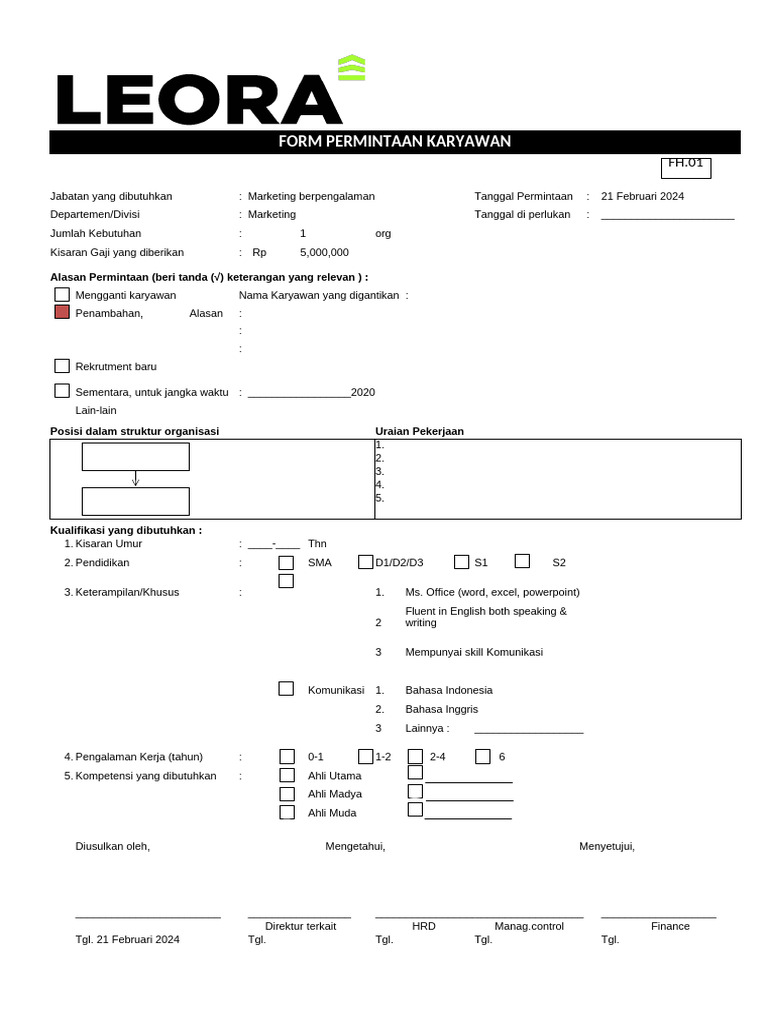 Form HRD 02 Permintaan Karyawan | PDF