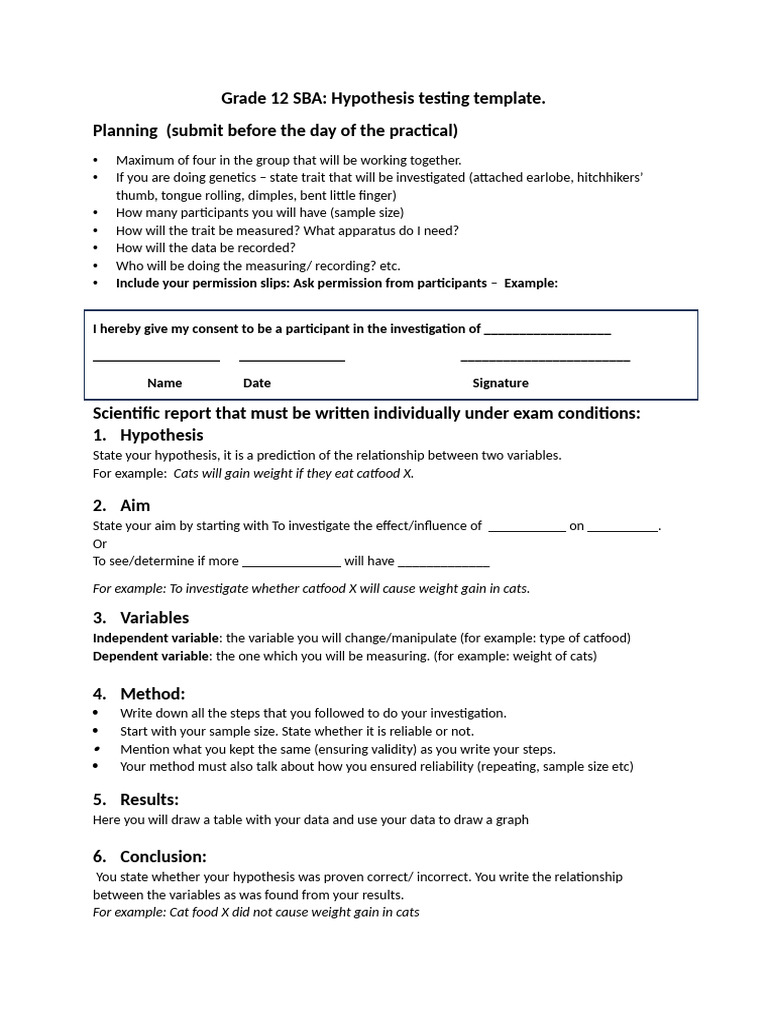 Grade 12 Hypothesis Testing Template | PDF | Validity (Statistics ...
