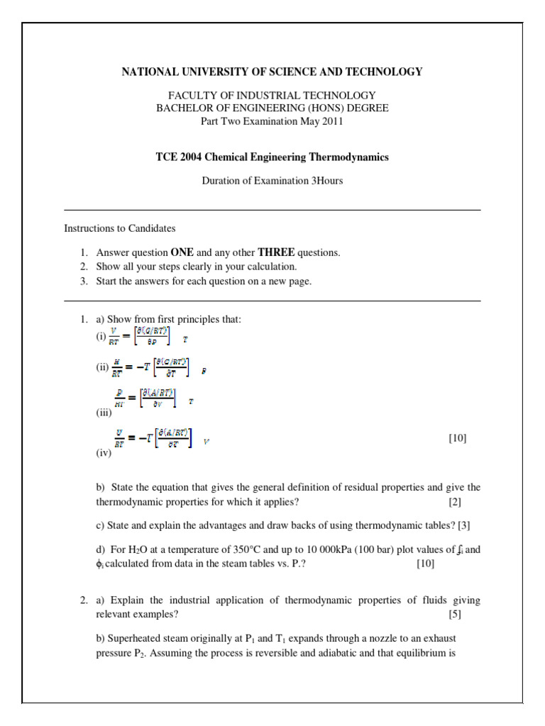 TCE2004201105 Chemical Engineering Thermodynamics | PDF ...