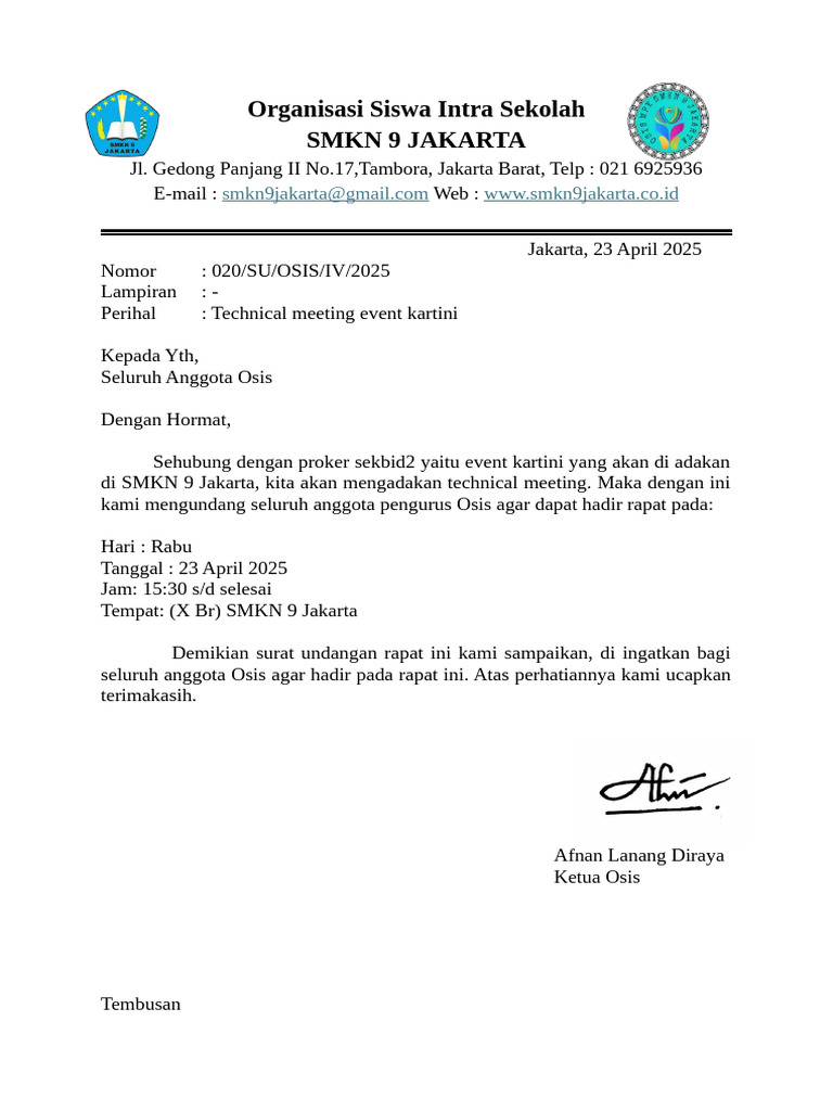 Undangan Rapat Anggota Osis 020 | PDF