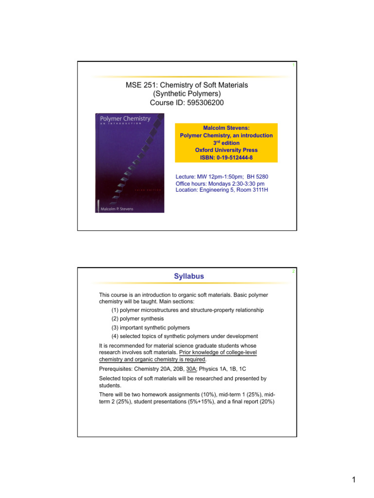 Polymer Chemistry - Chap 1 & 2 | PDF | Polymers | Polymer Chemistry