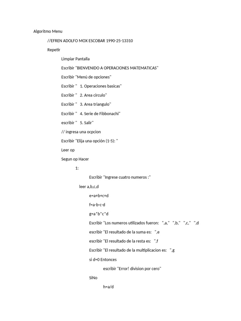 Menú de Operaciones Matemáticas | PDF | Matemáticas | Matemática Elemental