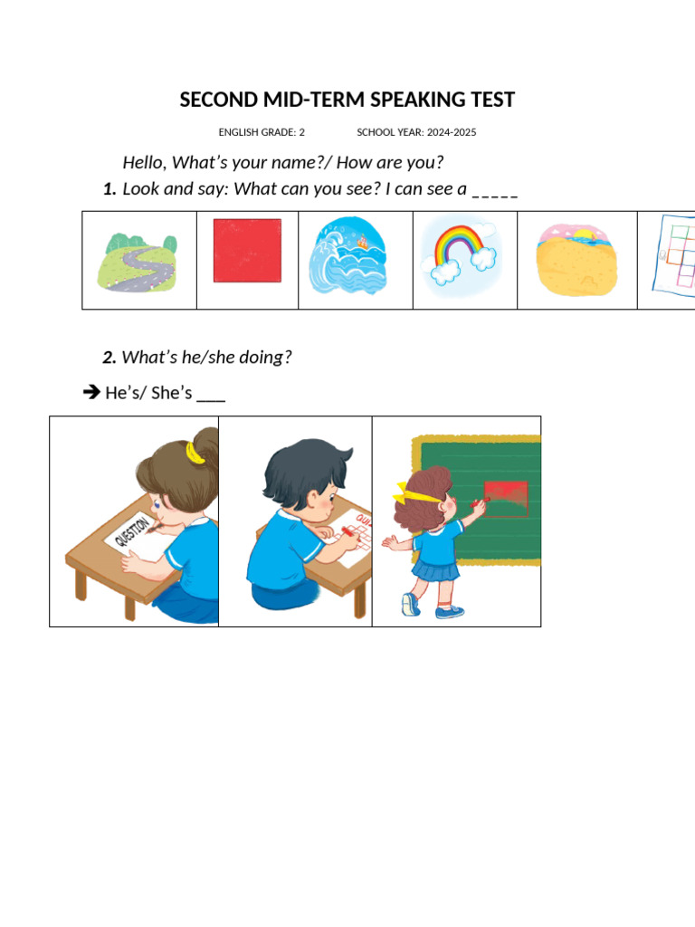 Grade 2 Mid-Term Speaking Test Guide | PDF