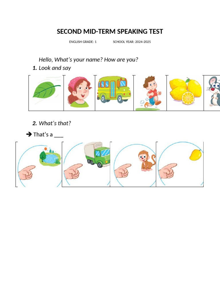 Grade 1 Mid-Term Speaking Test Guide | PDF