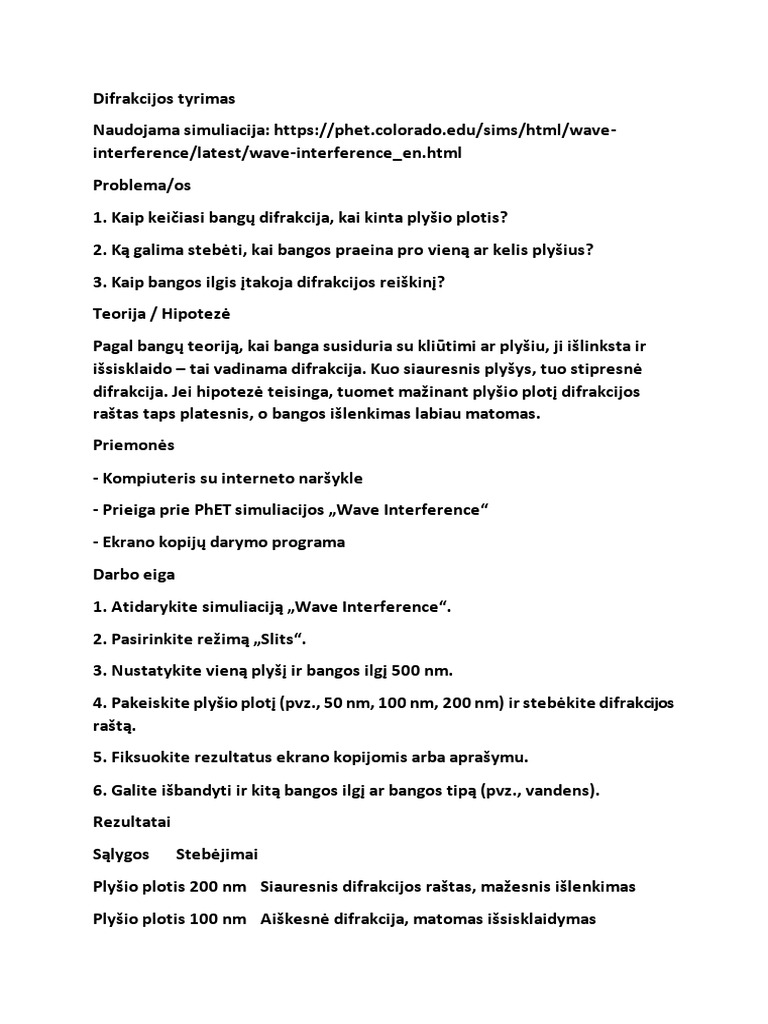 Praktinis Darbas Difrakcija | PDF