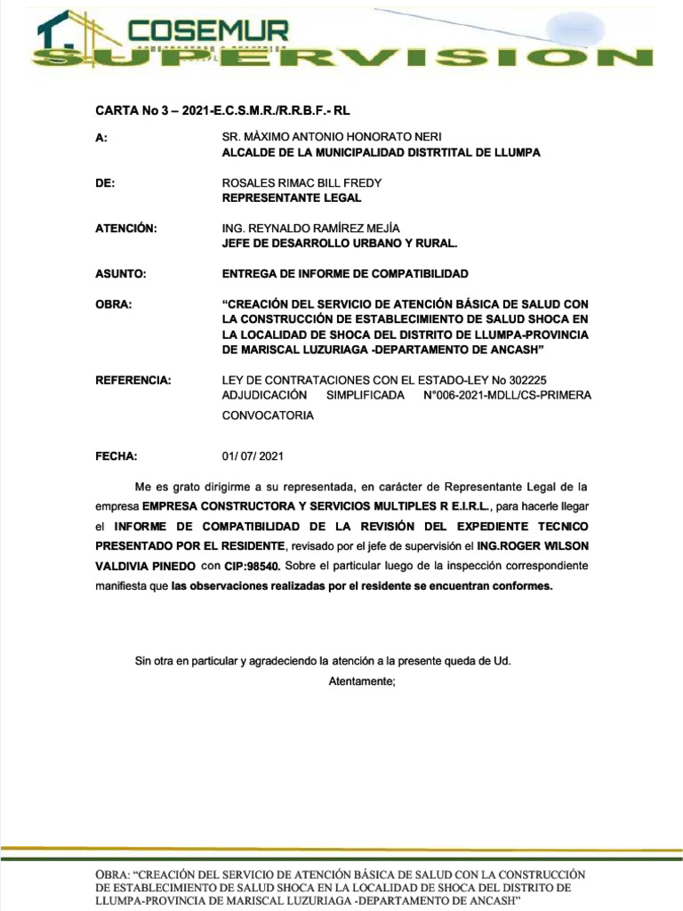 PDF Carta 03 Informe de Supervisor Compatibilidad Reparado - Compress | PDF
