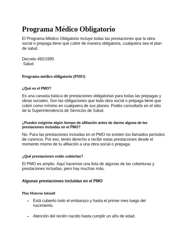Programa Médico Obligatorio Introduccion | PDF | Infantes | Ciencias de ...