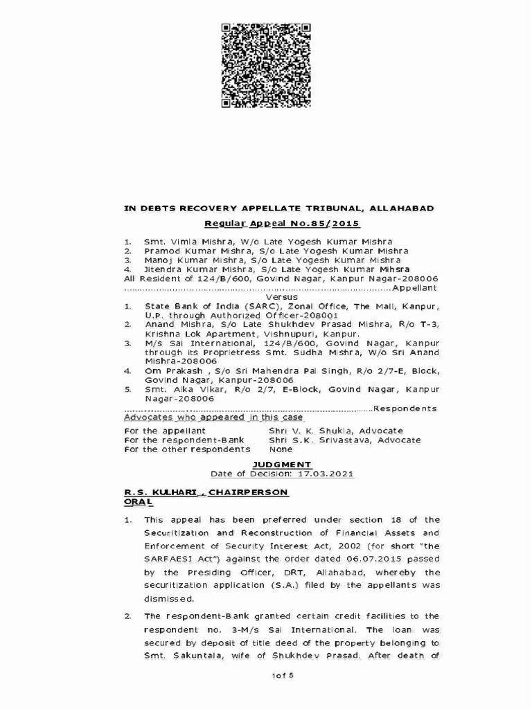 Smt. Vimla Mishra vs. State Bank of India | PDF | Legal Procedure | Separation Of Powers