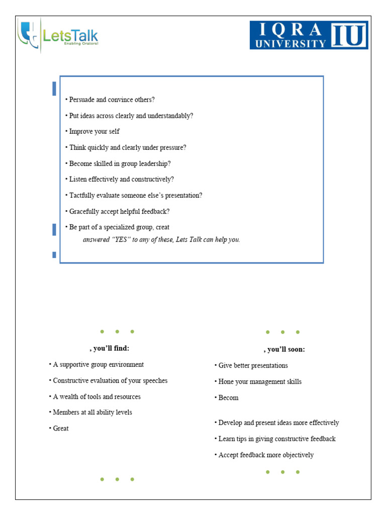 Join Lets Talk for Communication Skills | PDF | Leadership