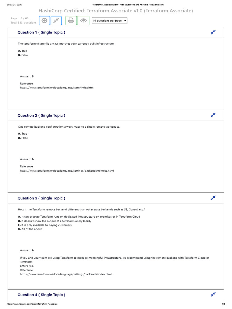 Terraform Associate Exam - Free Questions and Answers - ITExams - Com1 | PDF | Computer Science ...