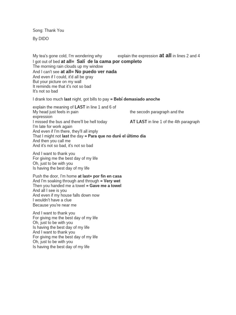 Song Thank You | PDF