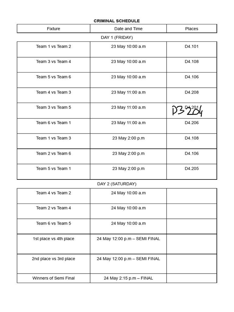 Criminal Schedule | PDF