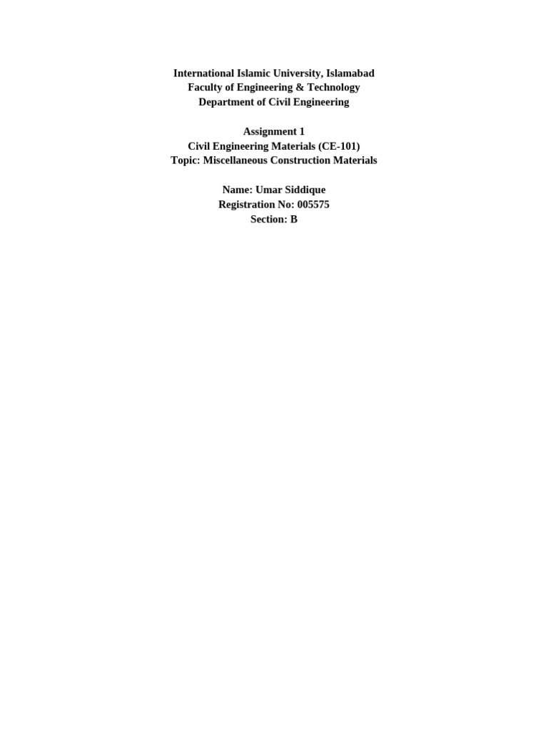 Umar Siddique CE101 Assignment1 en | PDF | Fibre Reinforced Plastic ...