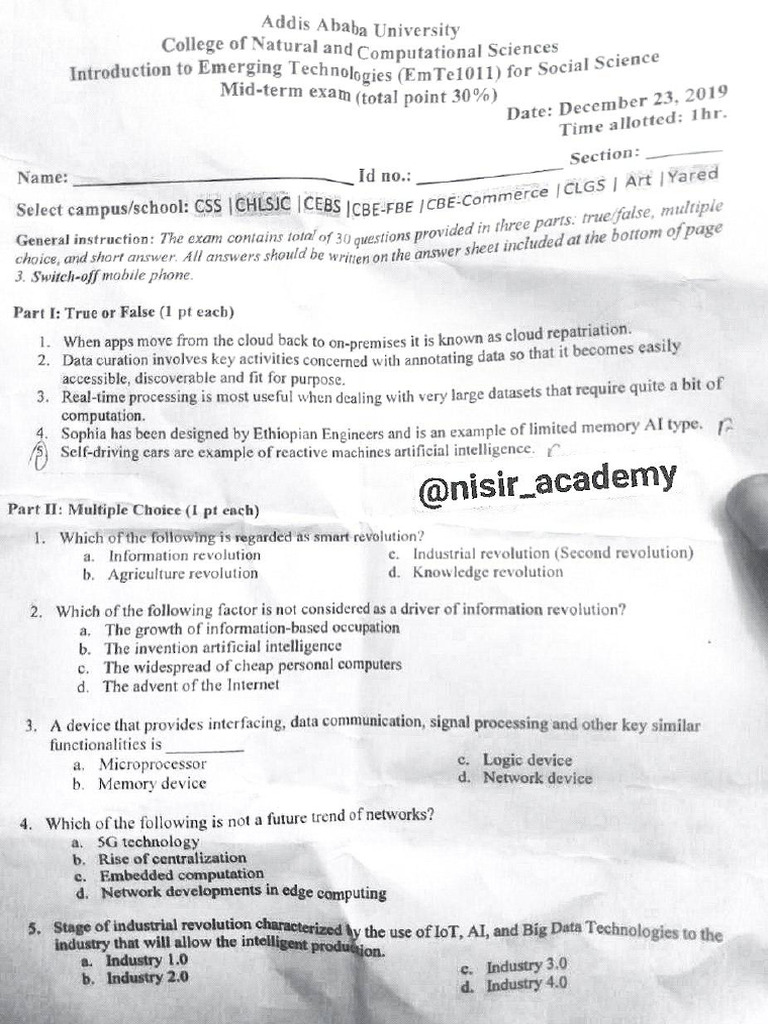 @aconcise Emerging Technology AAU Mid Exam 2019 | PDF